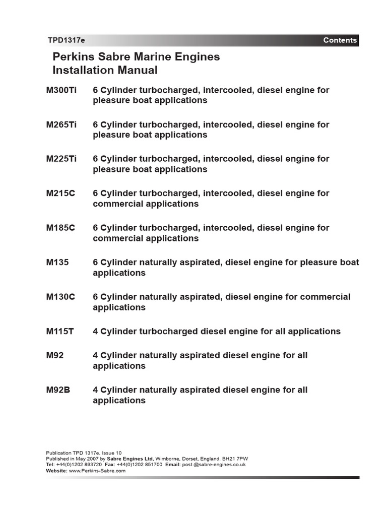 Perkins Sabre Marine Engine Manual | PDF | Propeller | Turbocharger