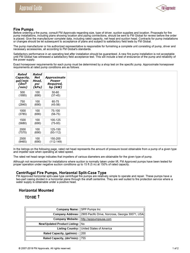 SPP Fire Pumps Submittal 2019 | PDF | Pump | Horsepower
