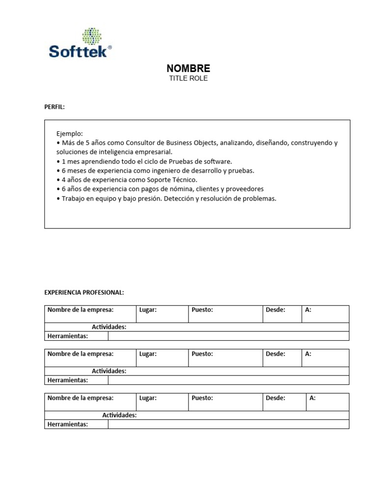 CV Formato Softtek | PDF CV Formato Softtek | PDF