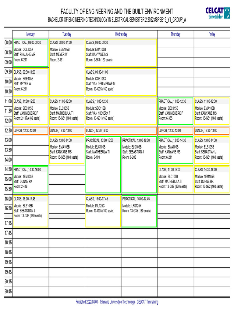 Electrical Engineering Timetable 2022 | PDF | Educational Institutions ...