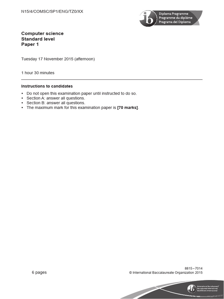 Computer Science Paper 1 SL | PDF | Computer Data Storage | Central ...