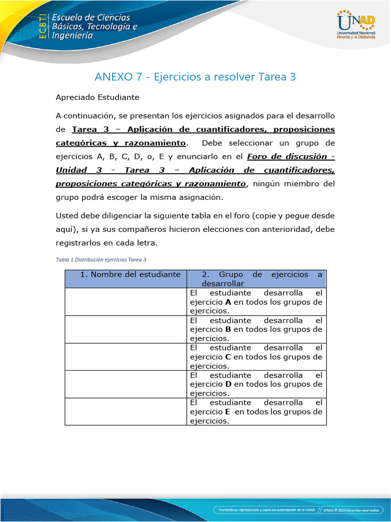 Anexo 7 - Ejercicios A Resolver Tarea 3 | Descargar gratis PDF | Proposición | Lógica