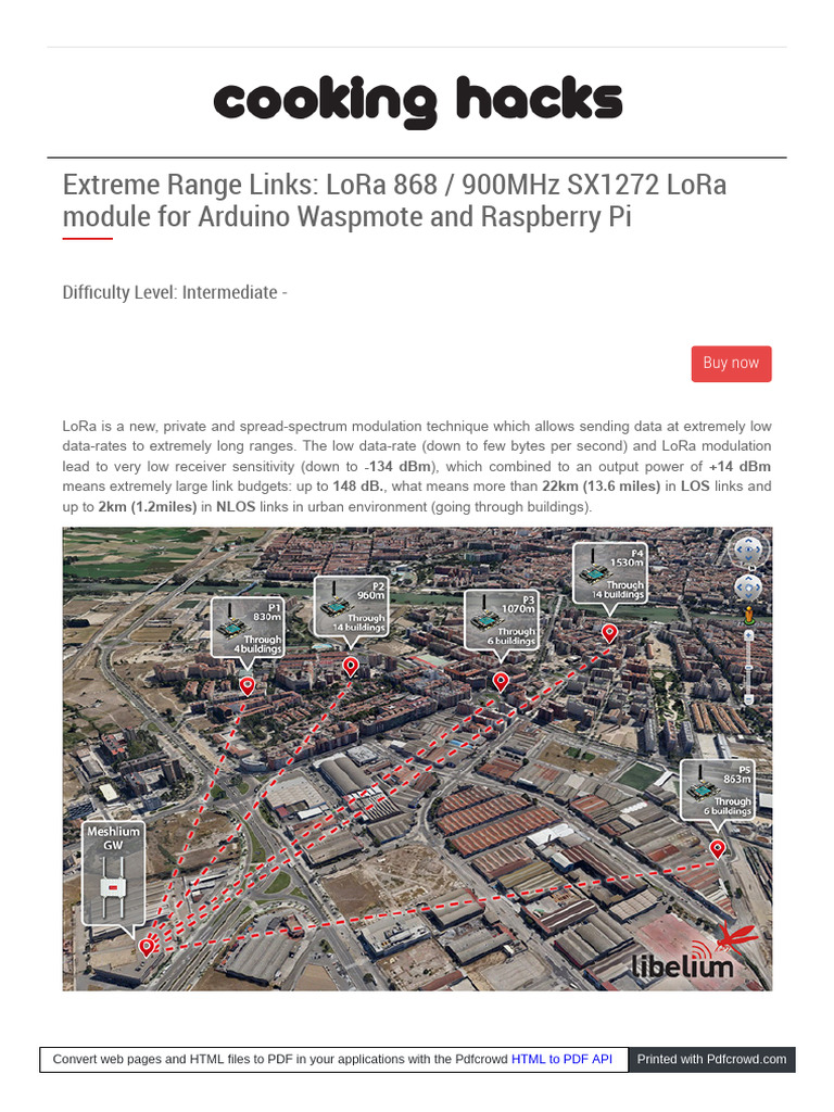 Cookinghacks Extreme Range Links LoRa 868 900MHz SX1272 LoRa | PDF ...