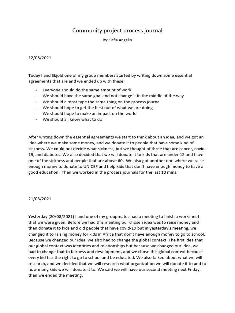 Process Jorunal - Safia-Coummunity Project-Myp3 | PDF | Social Science ...