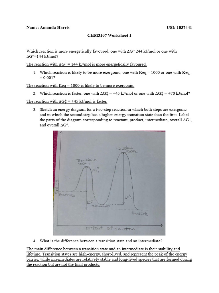 Amanda Harris (1037441) - CHM3107 Worksheet 1 | PDF | Gibbs Free Energy ...