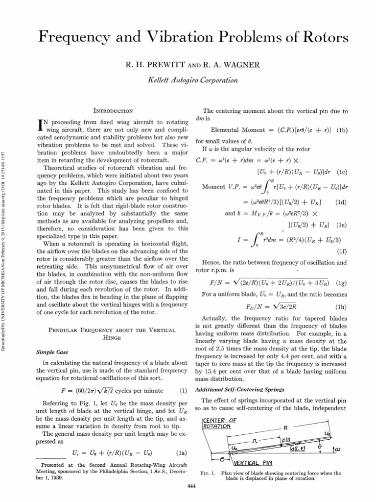 Frequency and Vibration Problems of Rotors Prewitt, R. H. - (1940) | PDF | Helicopter Rotor ...
