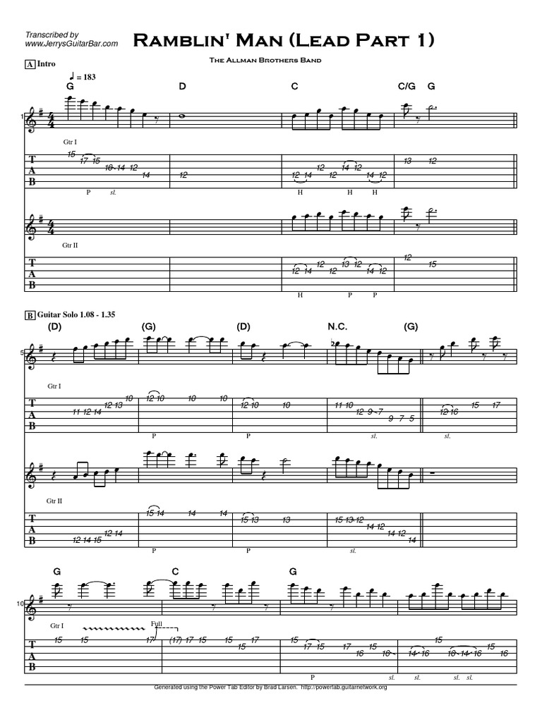 Ramblin Man Lead Tab 1 | PDF | American Musical Groups