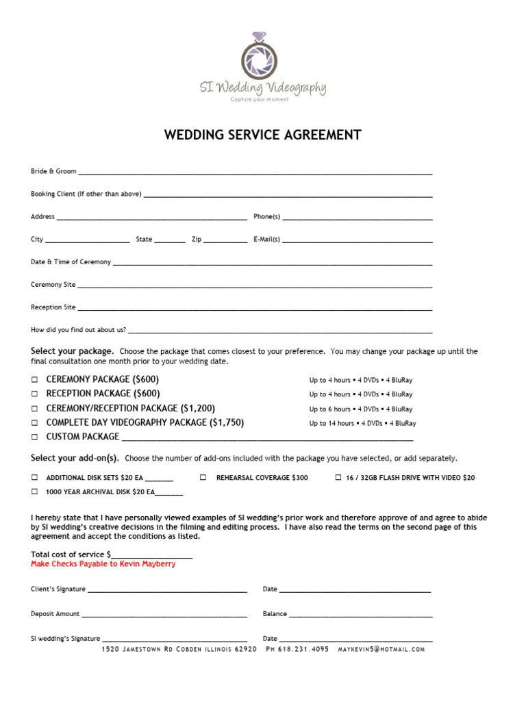 Wedding Videography Contract Form | PDF | Blu Ray