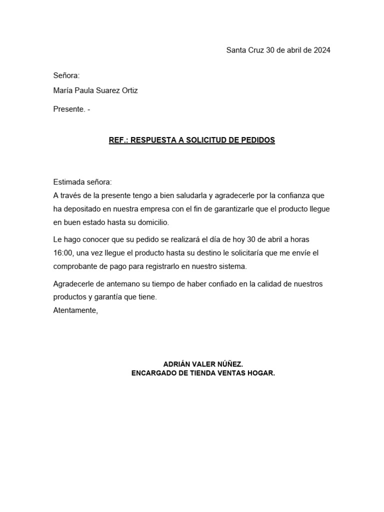 Carta de Pedidos | PDF