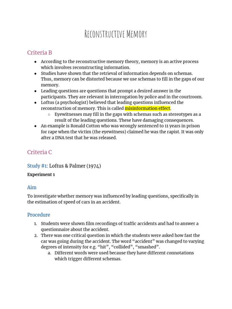 Reconstructive Memory Note Taking | PDF | Memory | Validity (Statistics)