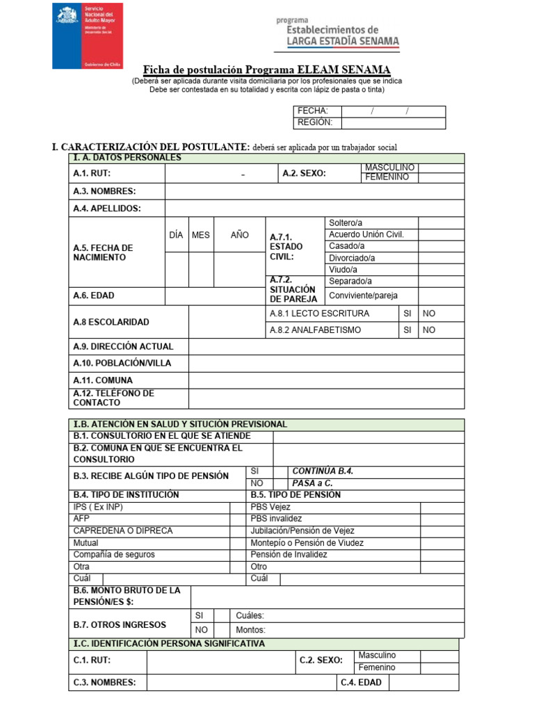 Ficha de Postulación A ELEAM SENAMA Con Explicaciones (2020) | PDF ...