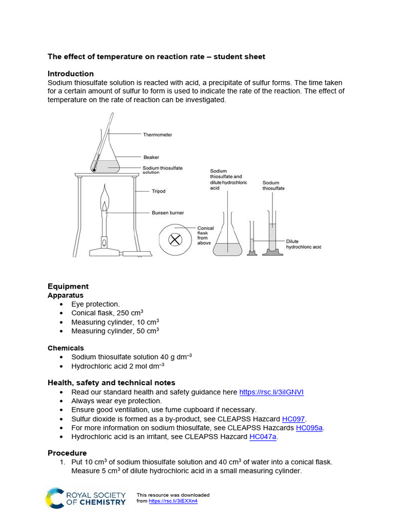 Temperature Effect on Reaction Rate | PDF | Acid | Sodium