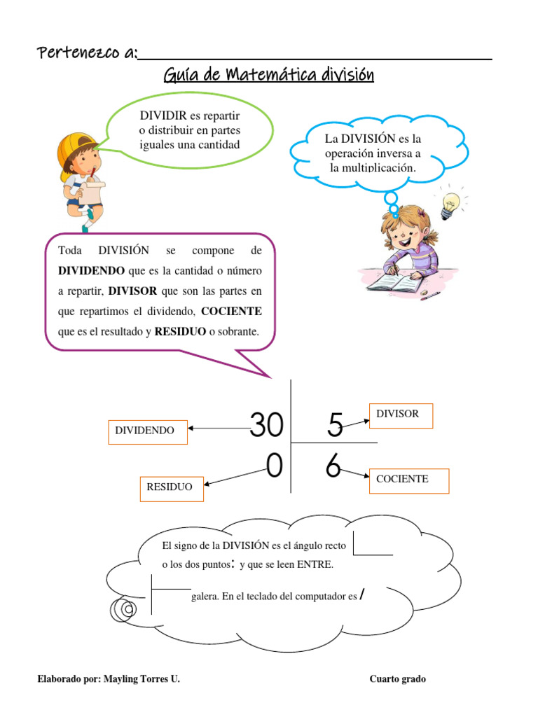 Guía de Divisiones para Cuarto Grado | PDF | División (Matemáticas ...