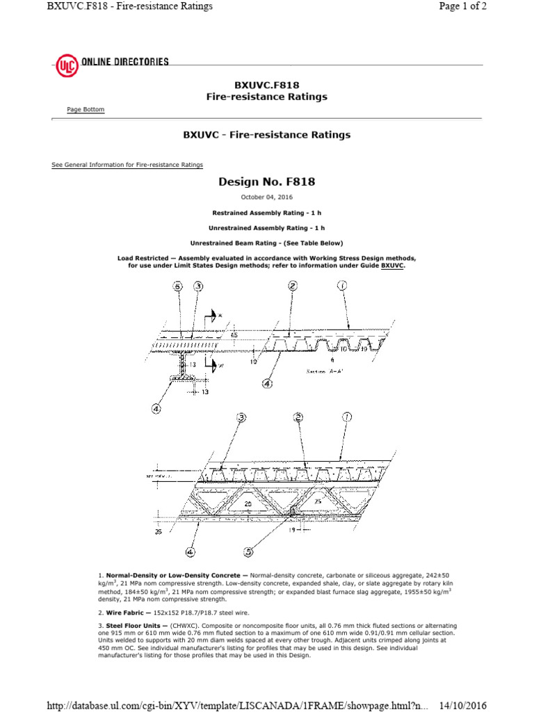 Design No. F818: BXUVC.F818 Fire-Resistance Ratings | PDF | Concrete ...