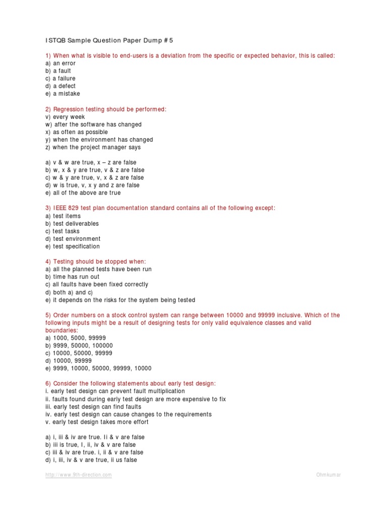ISTQB Sample Question Paper Dump #5: Ohmkumar | PDF | Software Testing ...