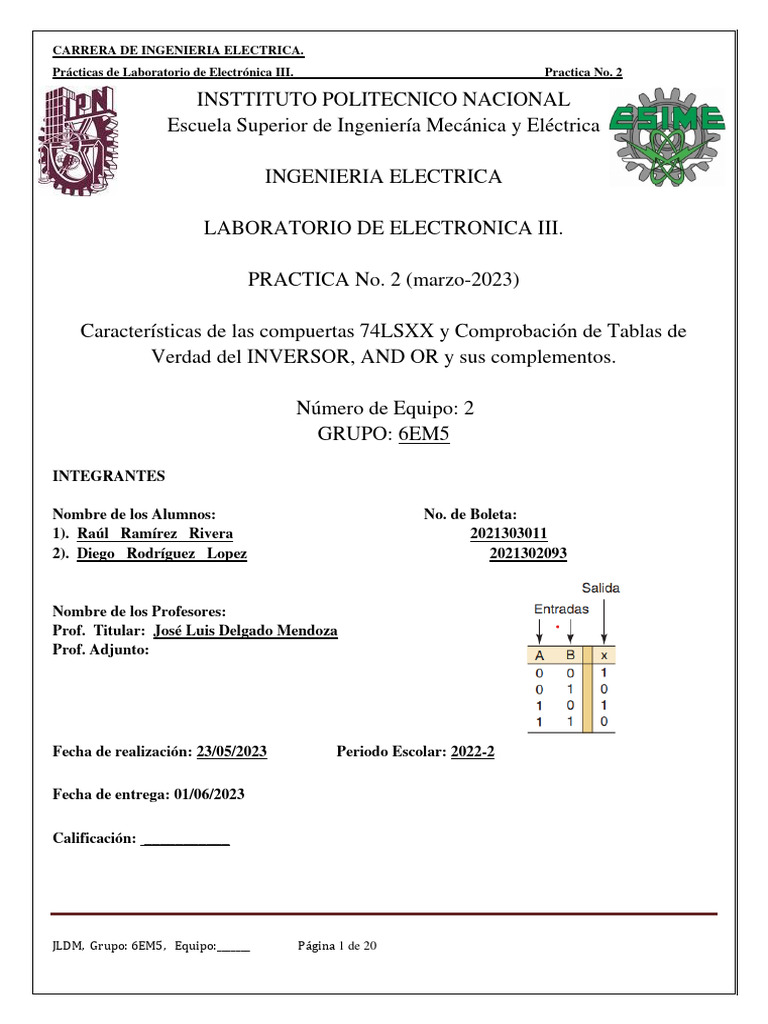 Practica No 2 6EM5 CARACT COMP | PDF | Puerta lógica | Álgebra de Boole