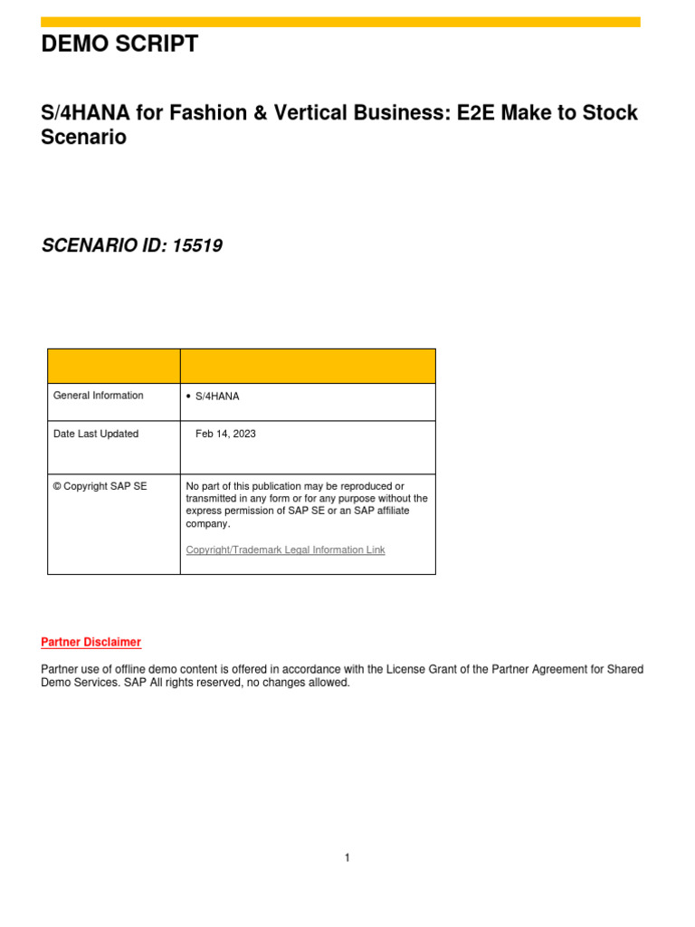 Partner Demo Script 15519 S4 HANAFashion E2 EMake To Stock | PDF ...