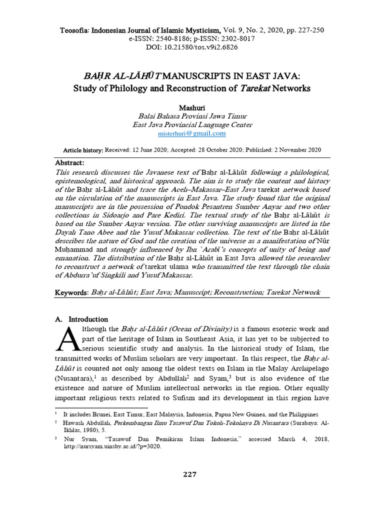 BA R Al-L H T Tarekat: Manuscripts in East Java: Study of Philology and ...