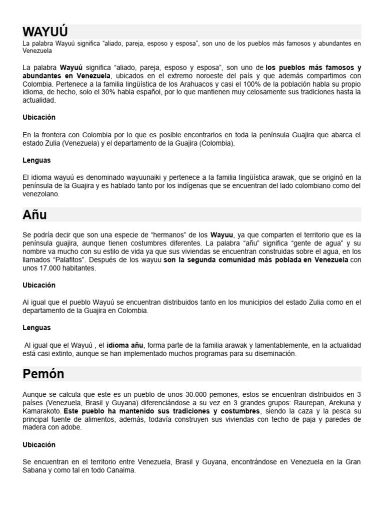 Pueblos Indígenas de Venezuela: Cultura y Lenguas | PDF | Venezuela ...