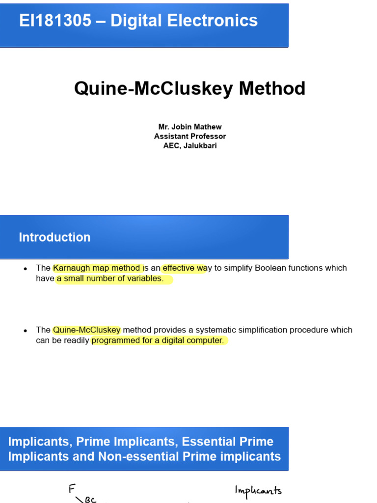 Quine Mclusky Method | PDF | Mathematics Of Computing | Logic