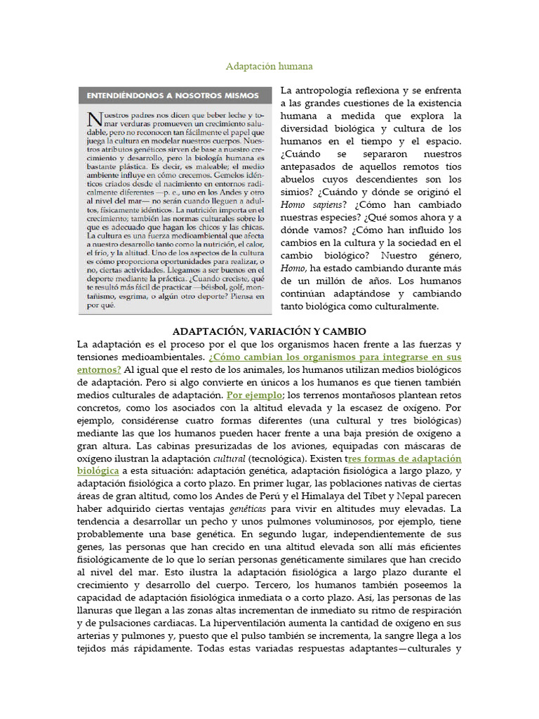 Adaptacion Humana - TAREA 4 | PDF | Humano | Adaptación