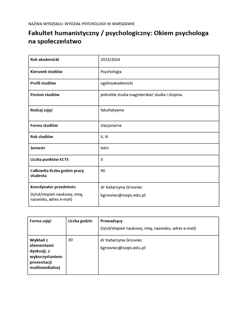 FHP - Growiec - ST - Okiem Psychologa Na Spo - Ecze - Stwo | PDF