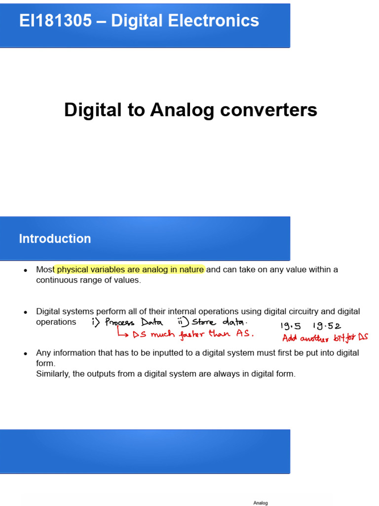 EI181305 - Digital Electronics: Digital To Analog Converters | PDF | Analogue Electronics ...