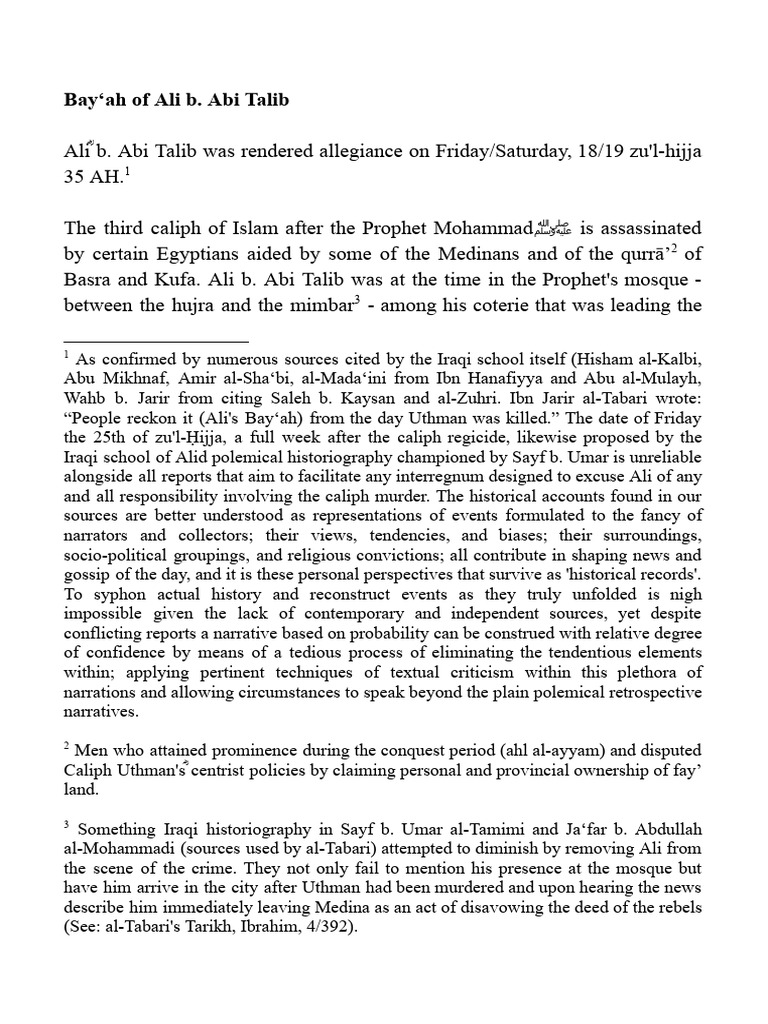 Ali b. Abi Talib's Bay‘ah Explained | PDF | Ali | Umar