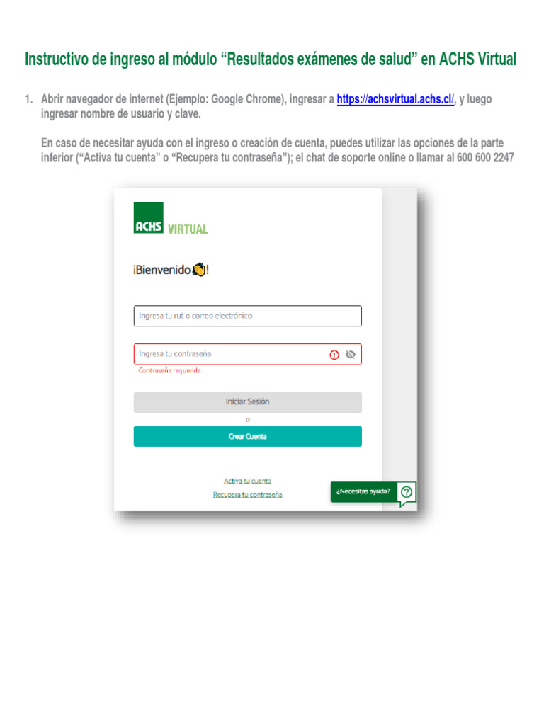 Ingreso a Resultados Exámenes ACHS Virtual | PDF