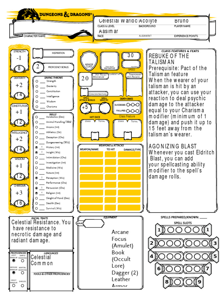 Ficha D&D Warlock Level 3 | PDF | Role Playing Games