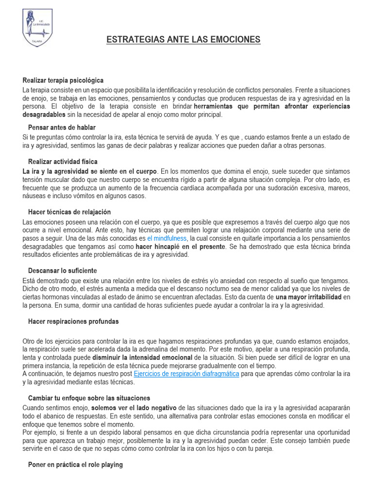 Estrategias Ante Las Emociones | PDF | Ira | Las emociones