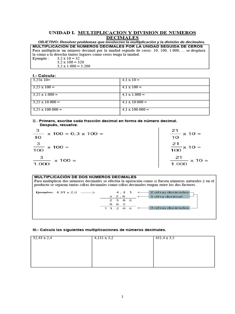 Multiplicación y División de Decimales | PDF | Multiplicación | Números