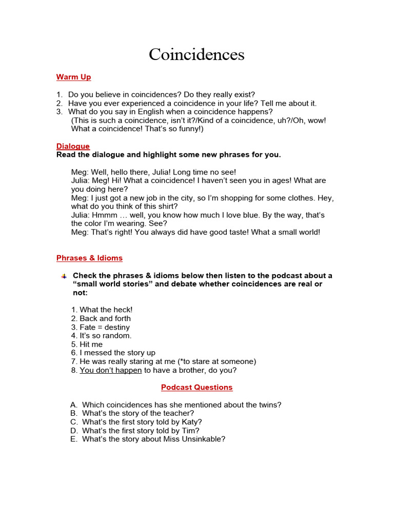 Coincidences Lesson | PDF
