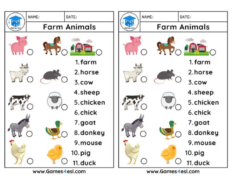 Farm Animals Worksheet 1 | PDF