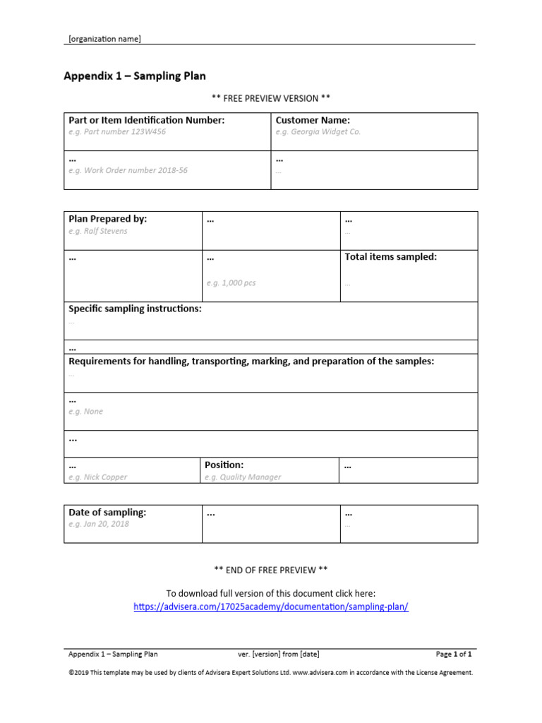 12.1 Appendix 1 Sampling Plan Preview EN | PDF