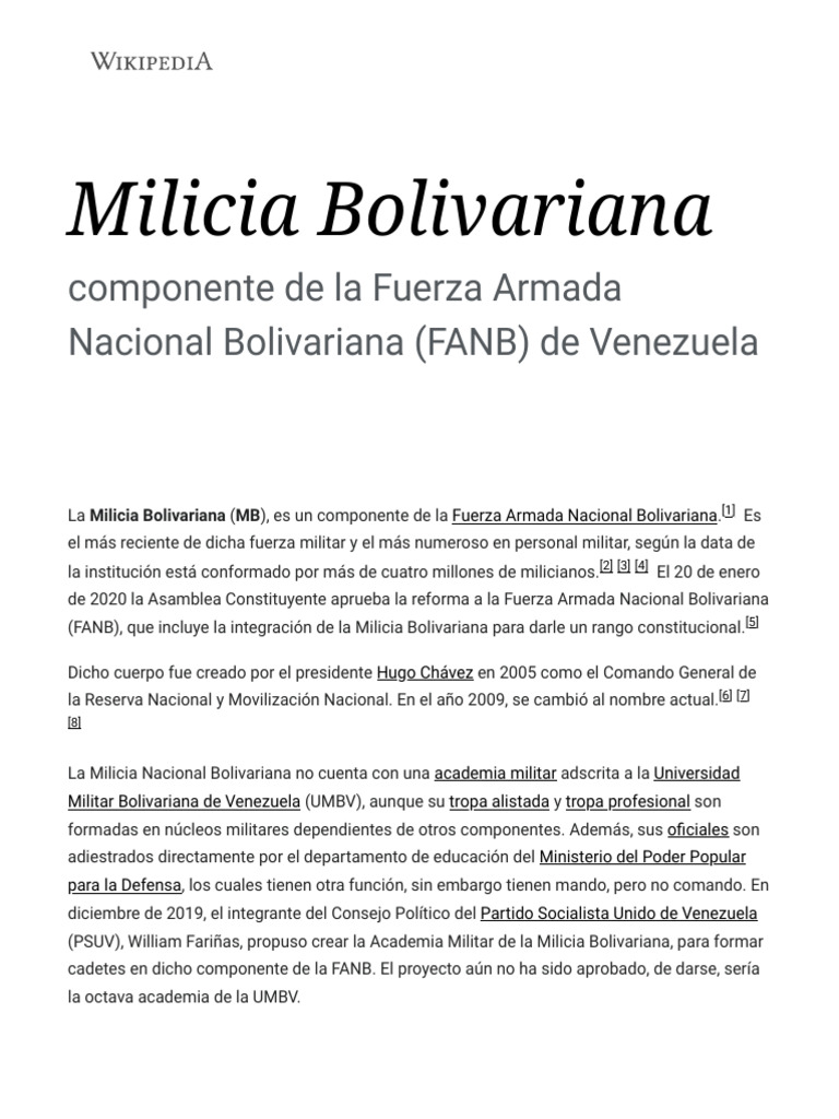 Milicia Bolivariana - Wikipedia, La Enciclopedia Libre | PDF | Militar ...