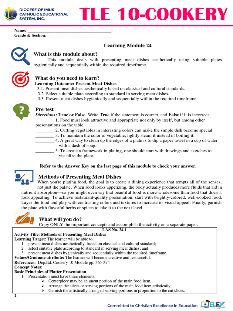Module 24 - Cookery 10 Revised | PDF | Cooking | Tableware