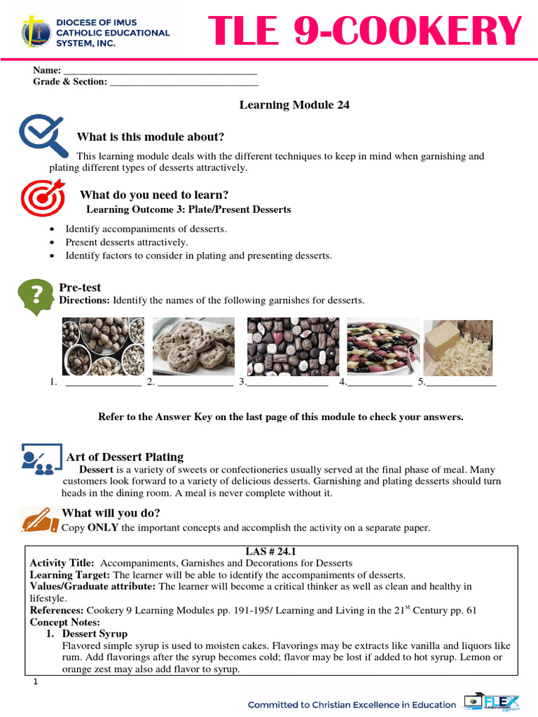 Module 24 - Cookery 9 Revised | PDF | Custard | Desserts