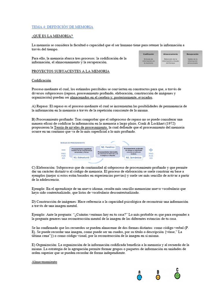 Tema 4 Psico | PDF | Atención | Memoria
