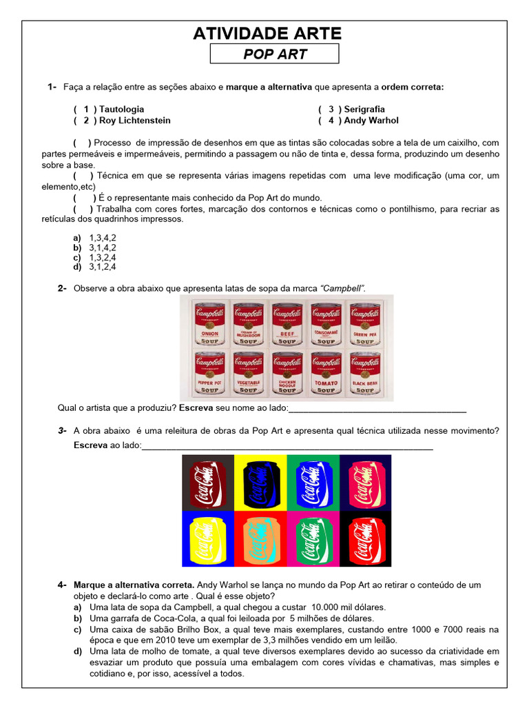 Atividades de Pop Art para Educação | PDF