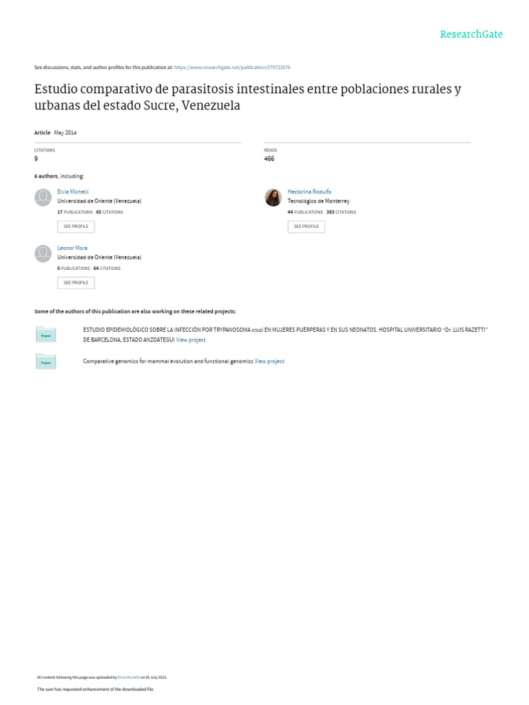 Estudio Comparativo de Parasitosis Intestinales Entre Poblaciones ...