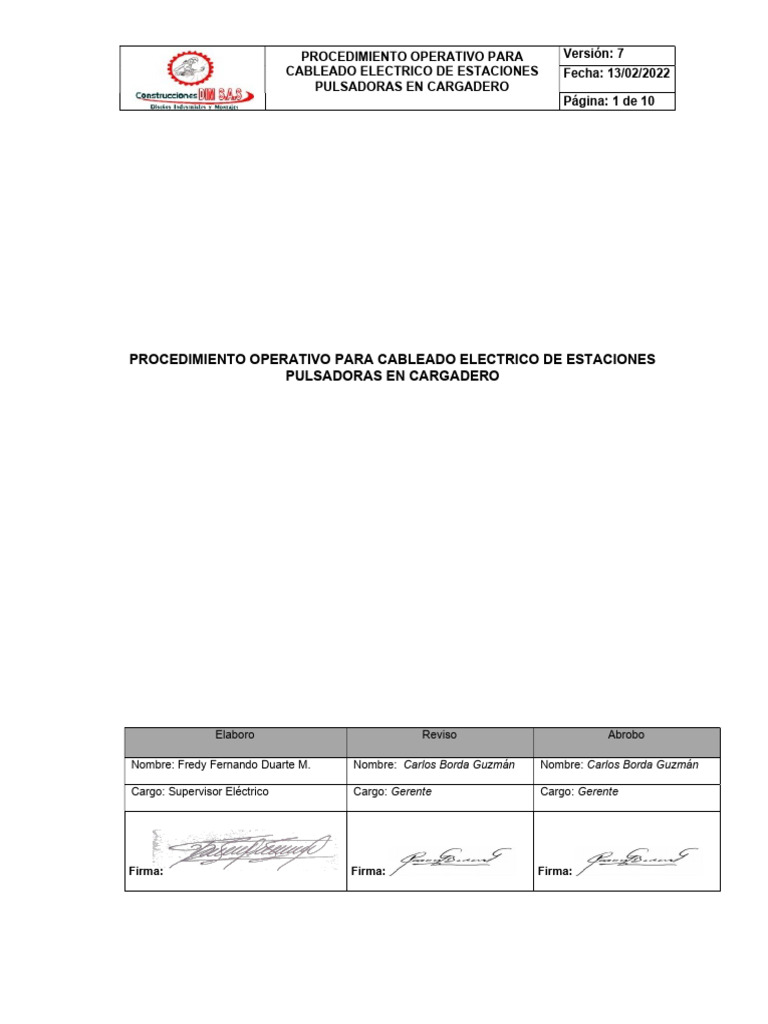 PROCEDIMIENTO DE CABLEADO ELECTRICO Rev. 07 CP-A Botoneras | Descargar gratis PDF | Cableado ...