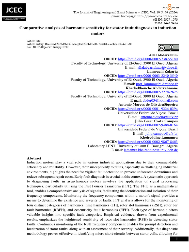 Comparative Analysis of Harmonic Sensitivity For Stator Fault Diagnosis in Induction Motors ...