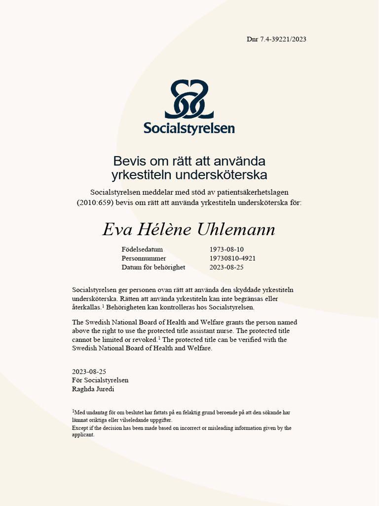 2023-2 Bevis Om Skyddad Yrkestitel 6512472 - 1 - 0 | PDF