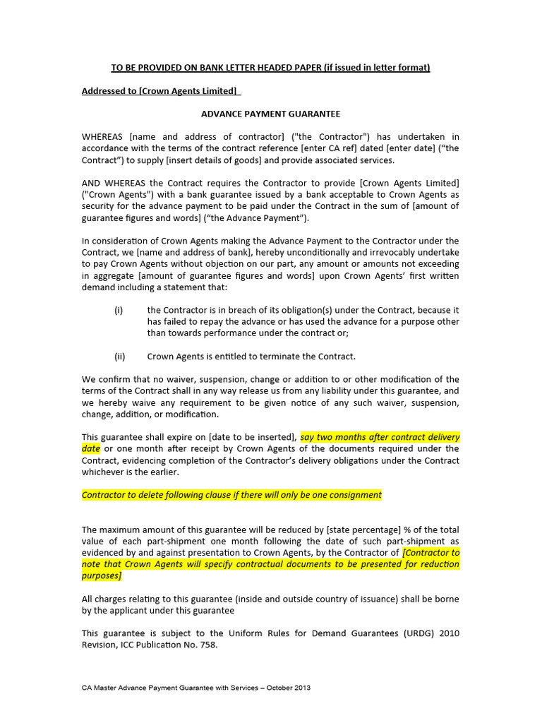 Advance Payment Guarantee With Services | PDF | Guarantee | Business
