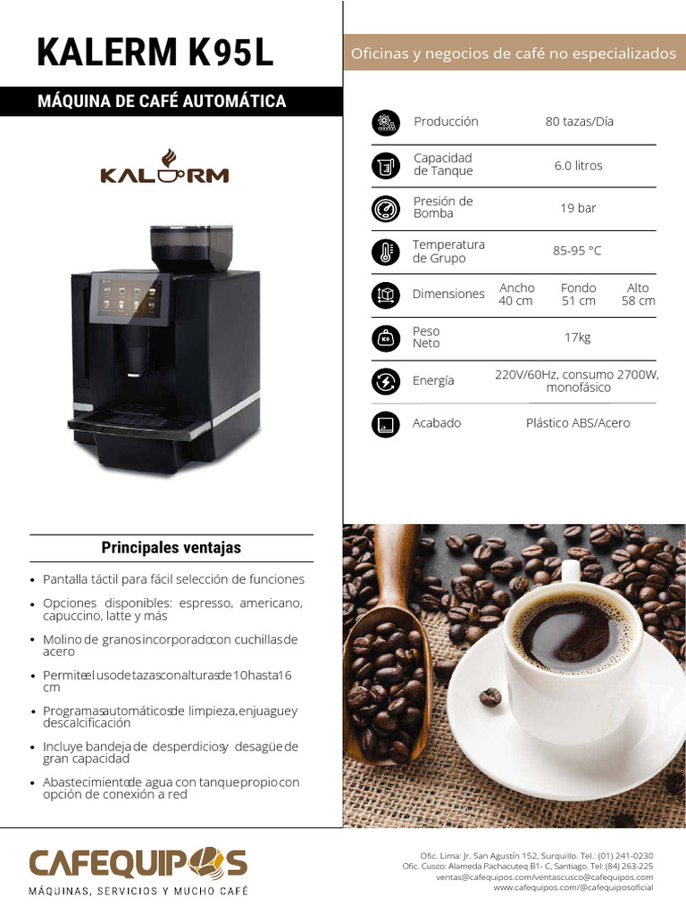Maquina de Cafe Automatica Kalerm K95L Cafequipos | PDF | café