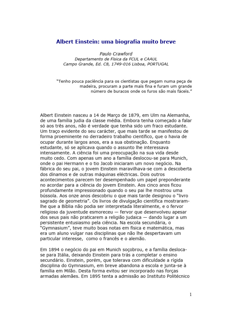 Biografia de Albert Einstein | PDF | Albert Einstein | Relatividade geral