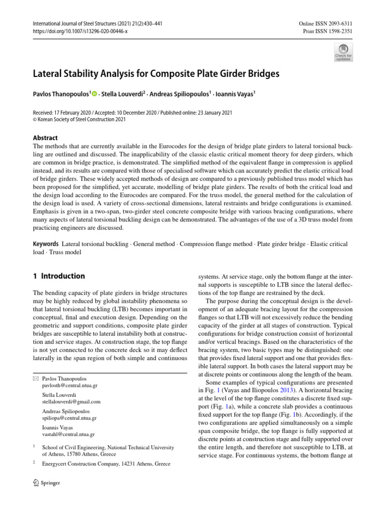 Lateral Stability Analysis For Composite Plate Girder Bridges | PDF ...