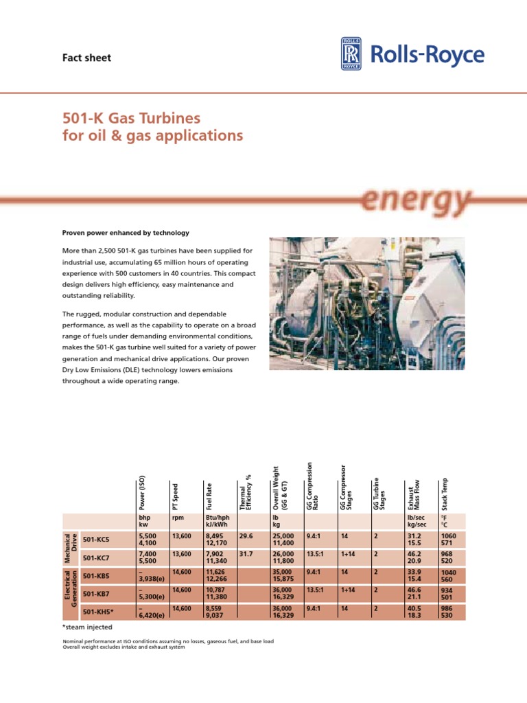 501-K Gas Turbines For Oil & Gas Applications: Fact Sheet | PDF | Gas ...