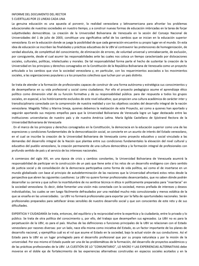 Informe Del Documento Del Rector | PDF | Democracia | Ideologías políticas
